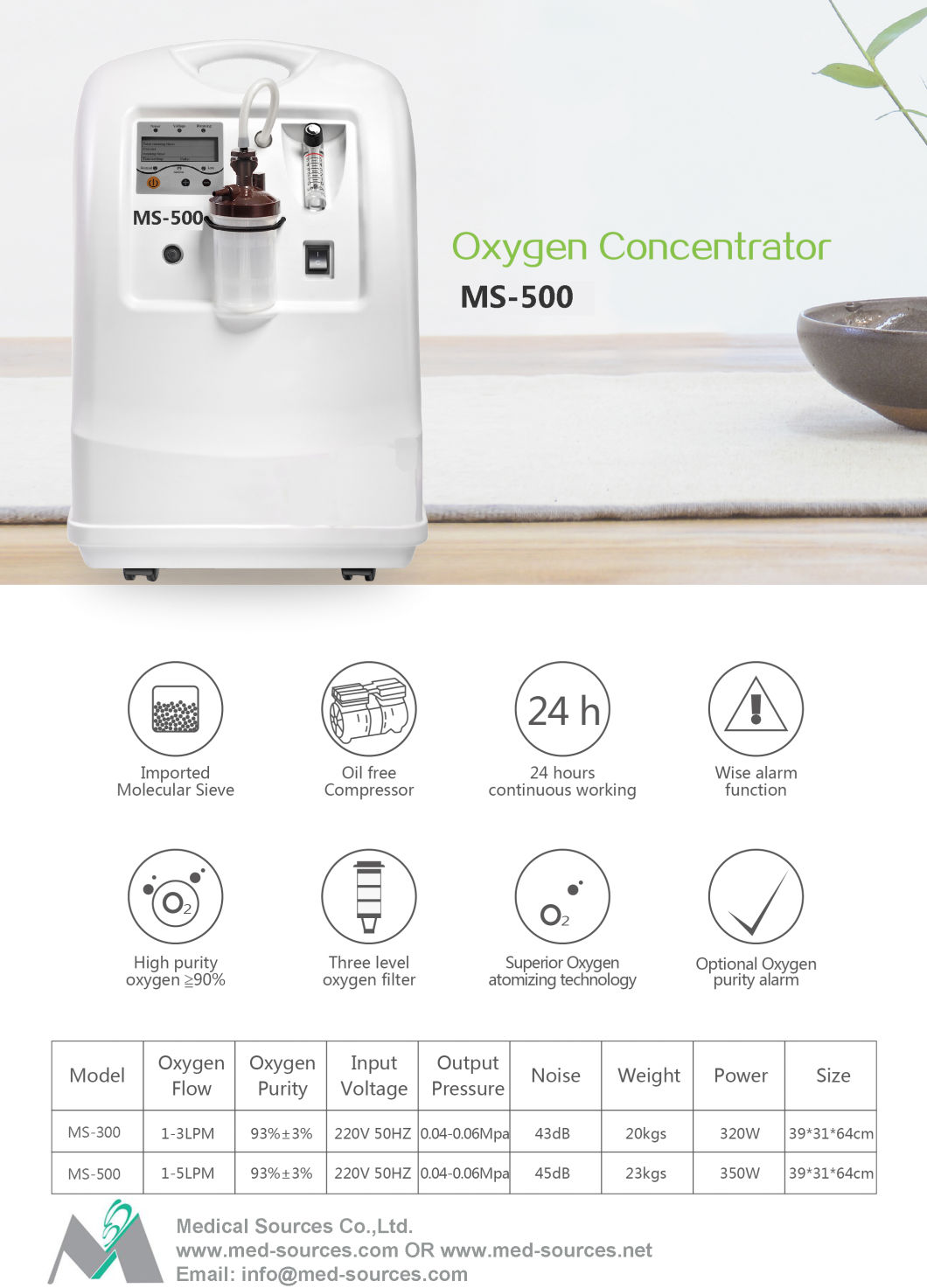 (MS-500) Low Noise Home Use High Purity 5L Oxygen Concentrator - Buy ...